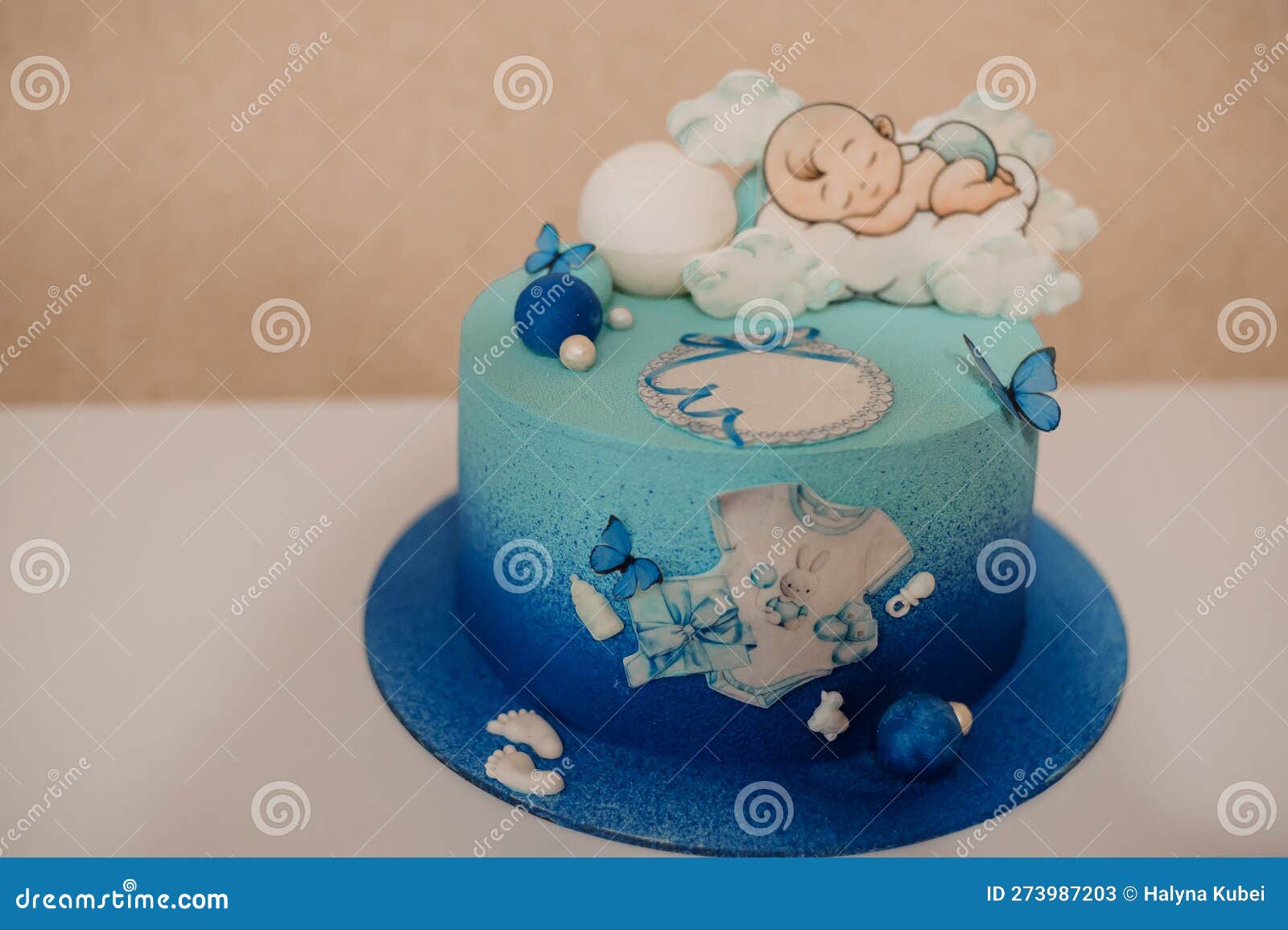 Beautiful Blue Cake on a White Background Stock Image - Image of ...