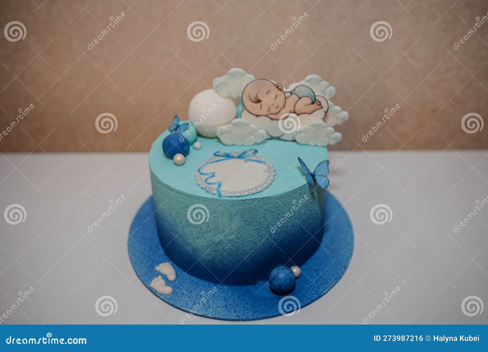 Beautiful Blue Cake on a White Background Stock Photo - Image of ...