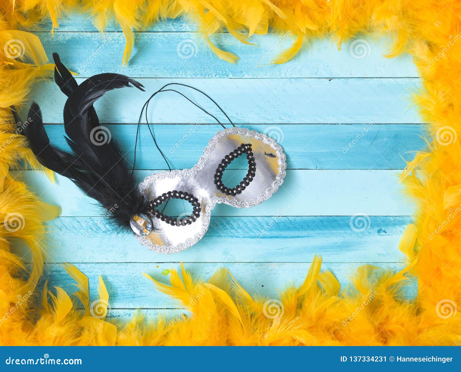 Blue Carnival Background with Yellow Feathers Stock Image - Image of ...