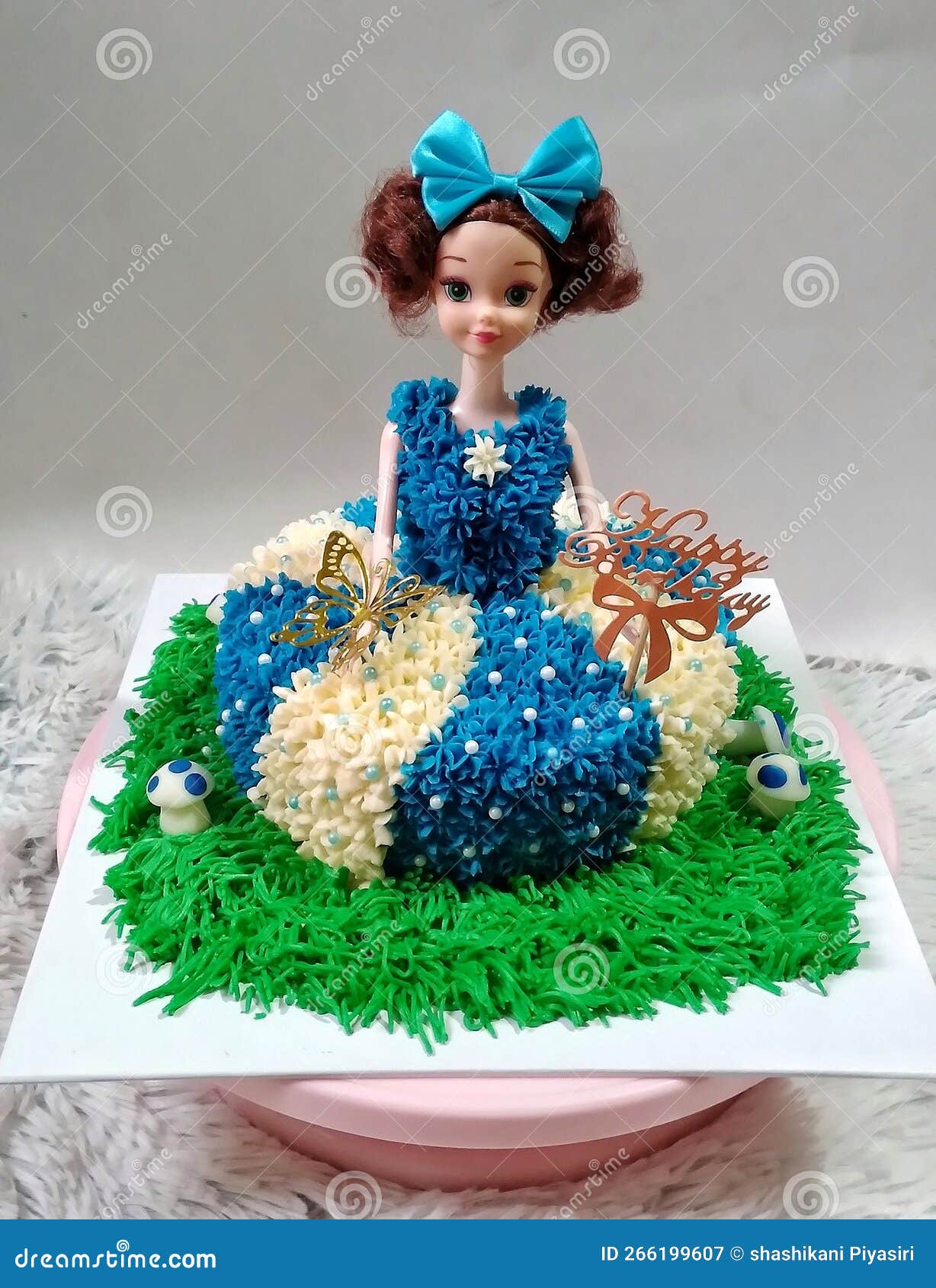 Beautiful Blue Color Birthday Doll Cake Stock Image - Image of cake ...