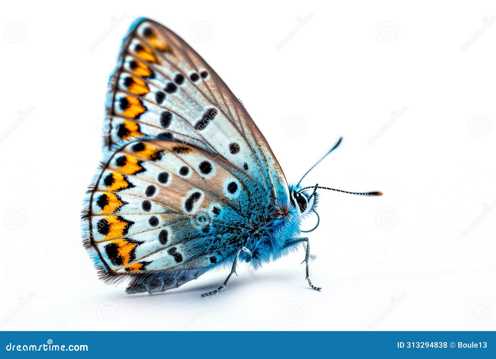 Beautiful Blue Copper Butterfly Isolated on a White Background. Side ...