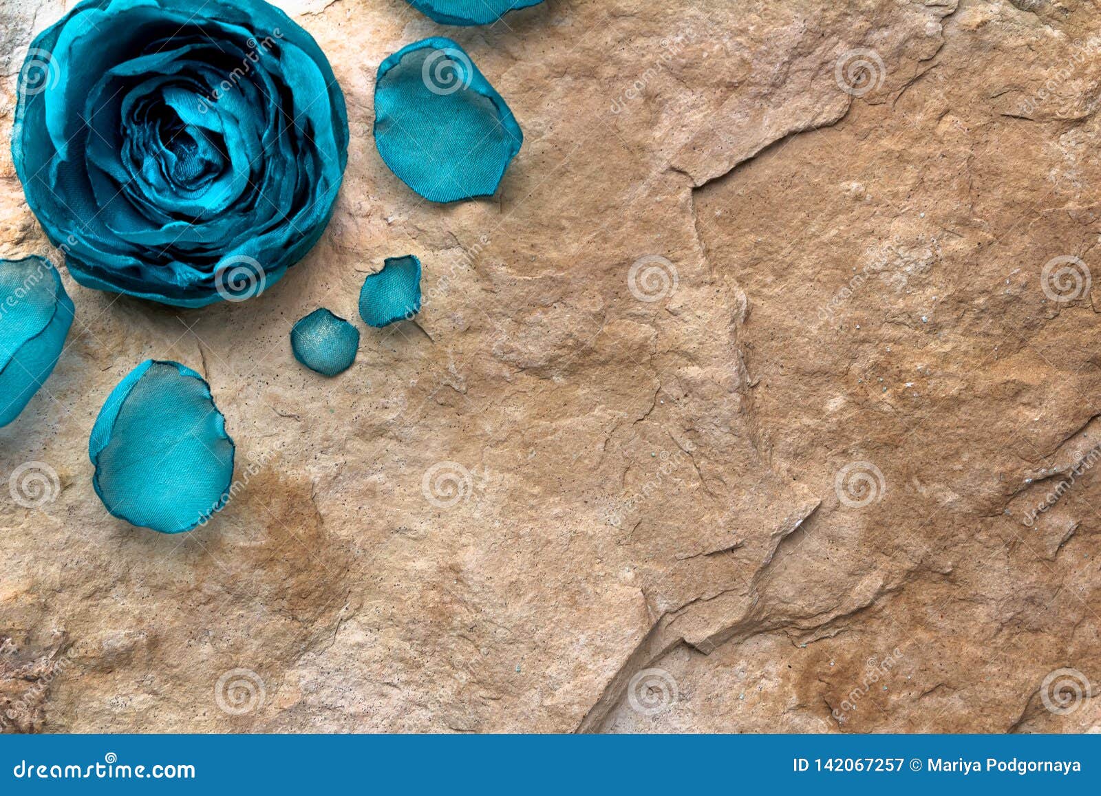 Beautiful Blue Flower and Petals from Fabric on a Stone Texture ...
