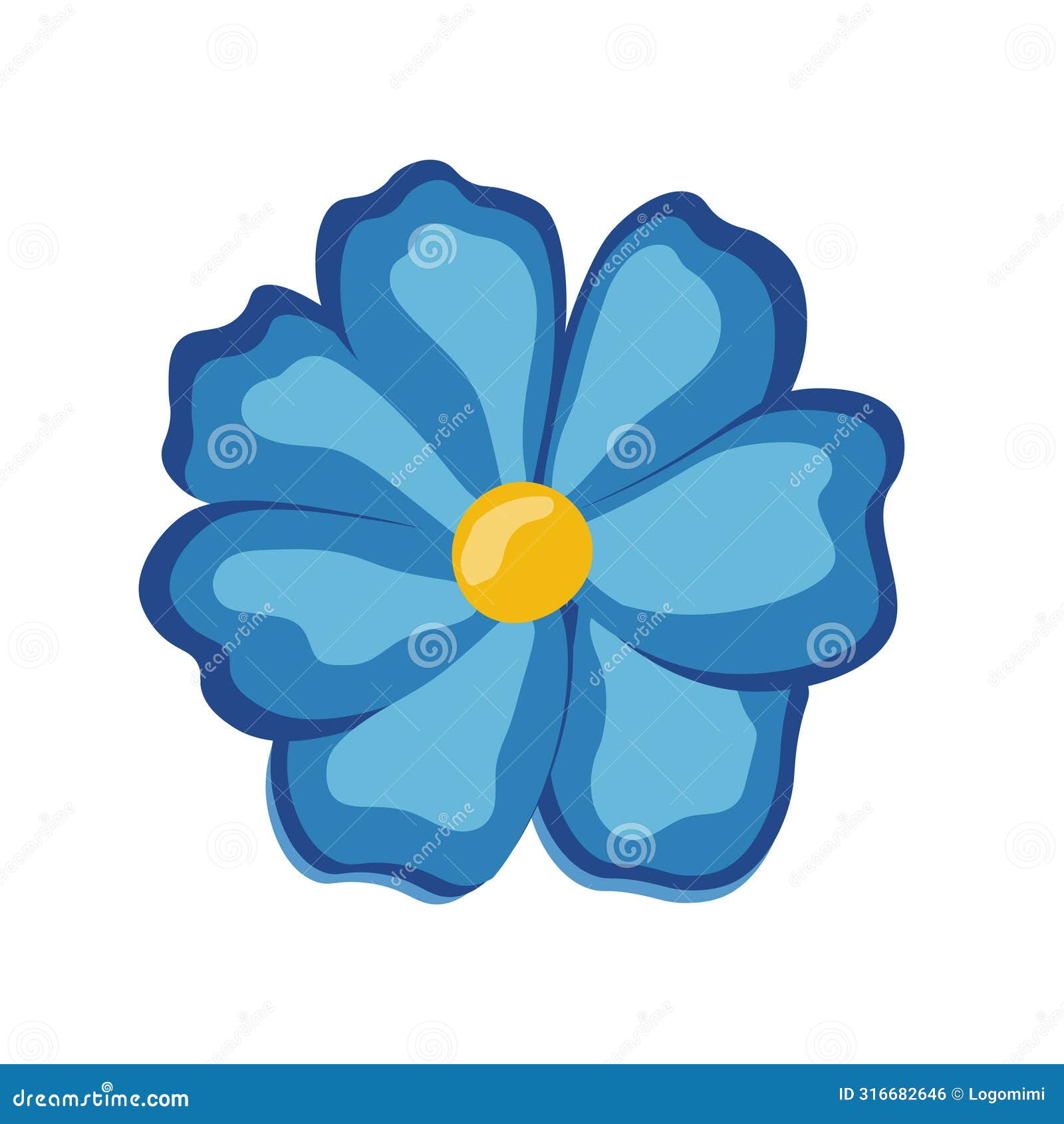 Beautiful Blue Flower Vector Image, Flat Design Illustration, Isolated ...