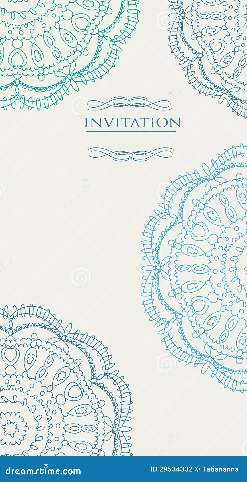 Beautiful Blue Invitation Card Stock Vector - Illustration of doodle ...