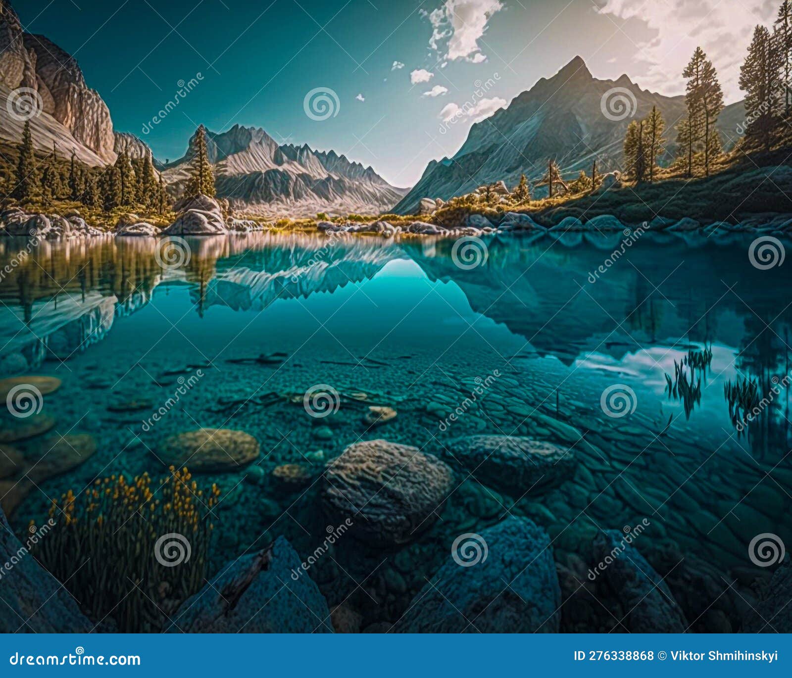Beautiful Blue Lake Against the Backdrop of Mountains and Trees Created ...