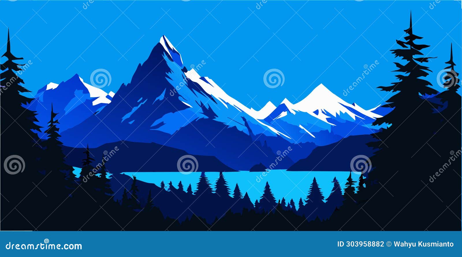 Beautiful Blue Landscape with Mountain View Vector Illustration. Ai Generated Vector Stock ...