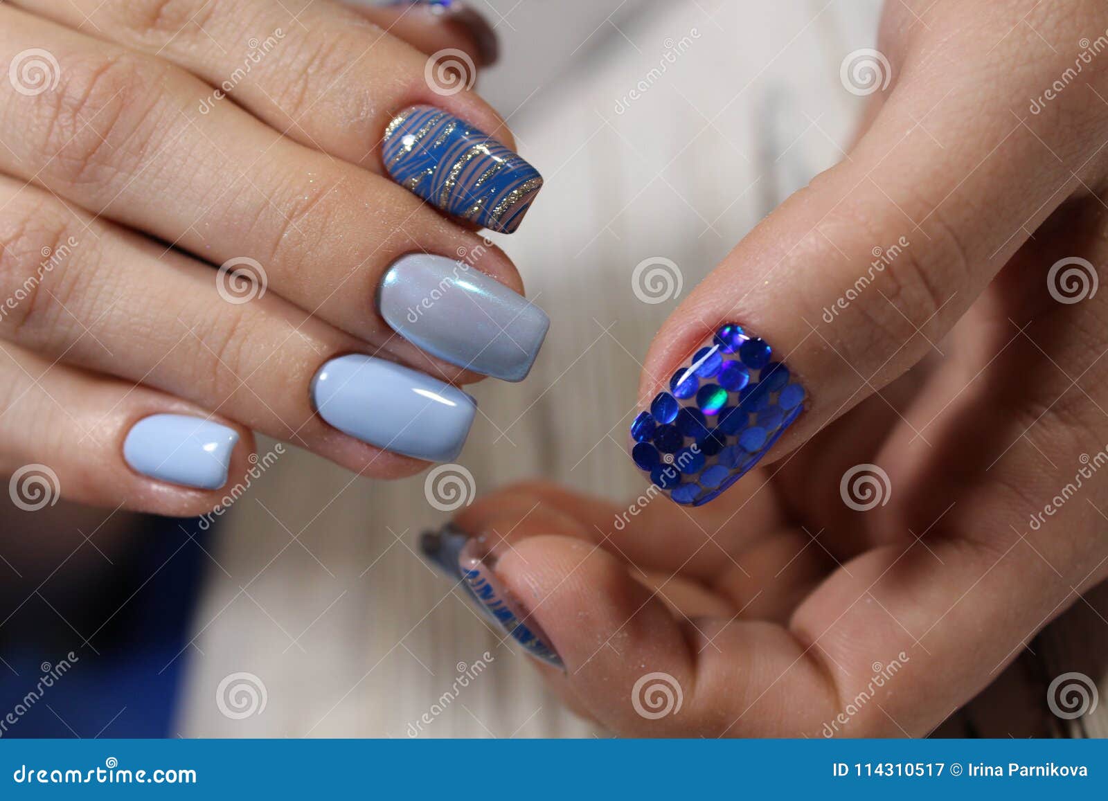 Beautiful blue manicure stock image. Image of finger - 114310517