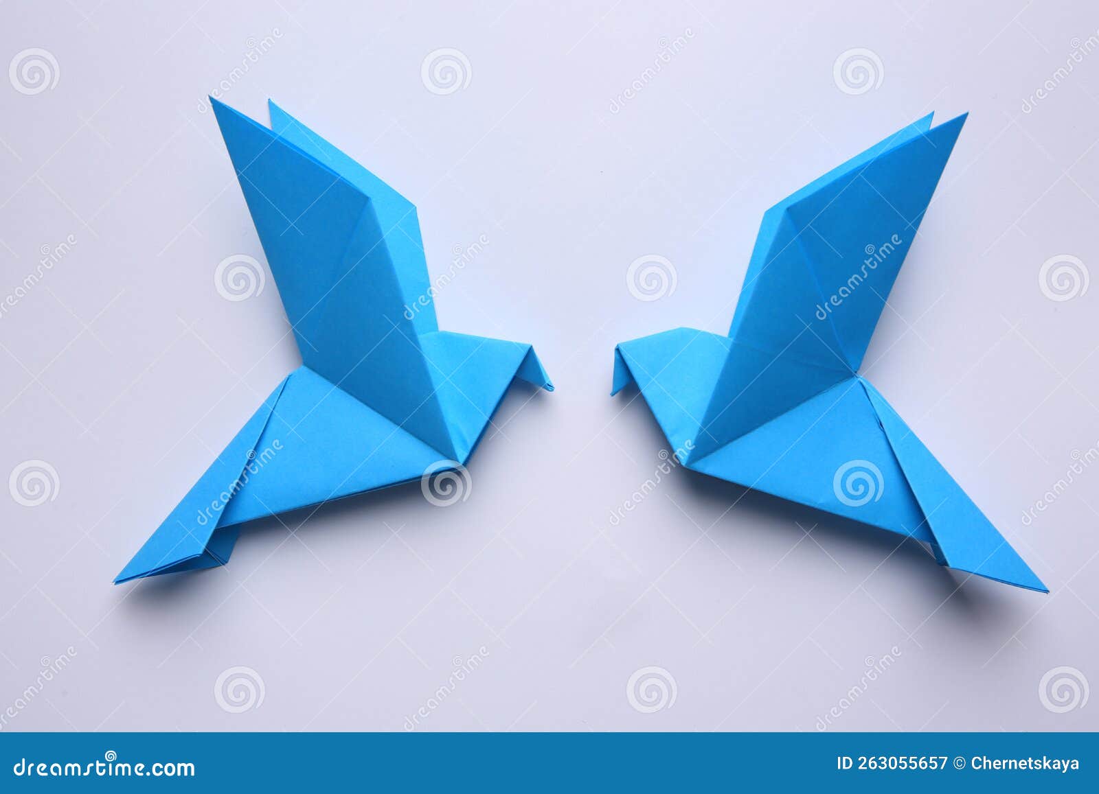Beautiful Blue Origami Birds on White Background, Flat Lay Stock Image ...