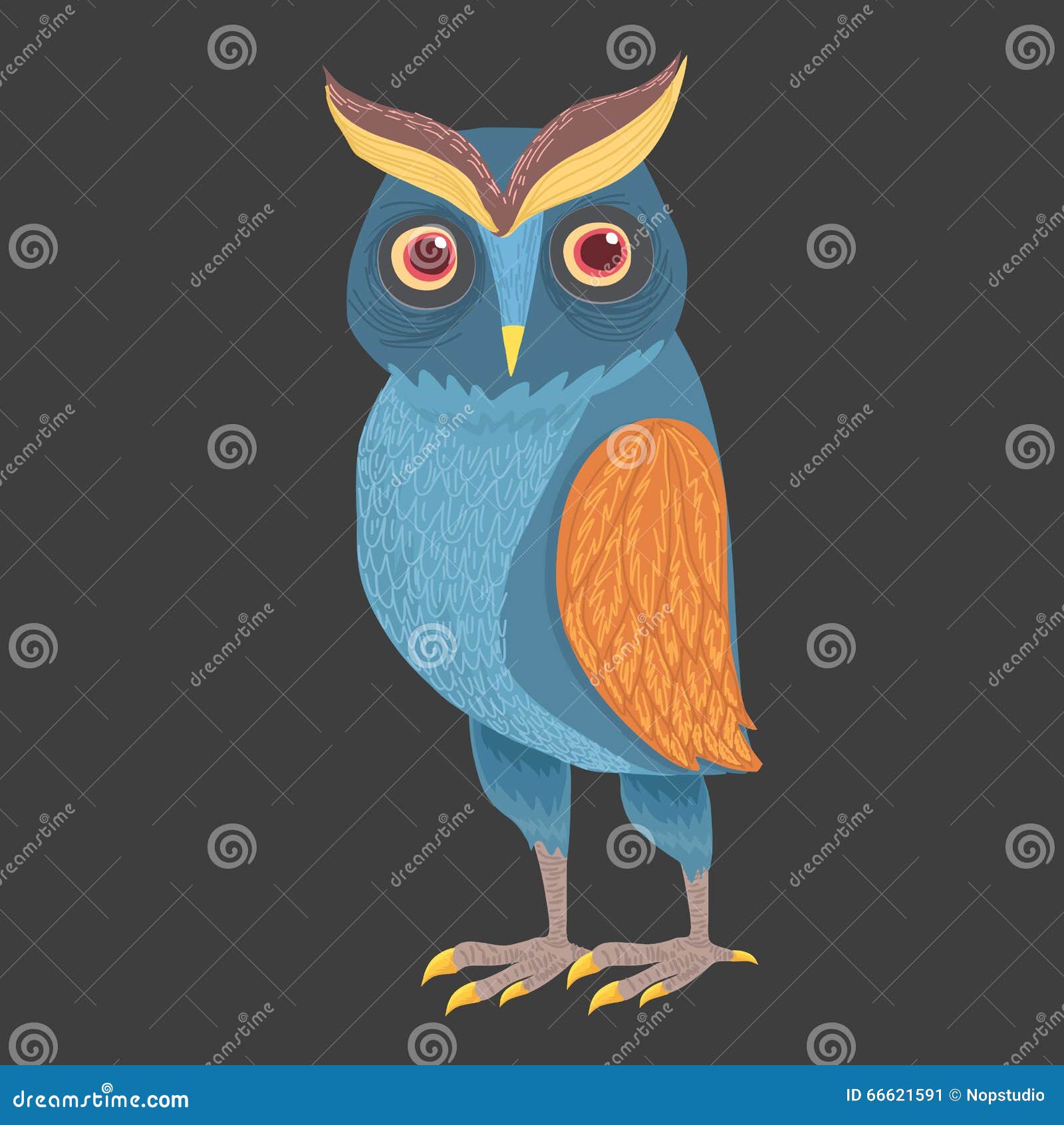 Beautiful blue owl stock vector. Illustration of animal - 66621591