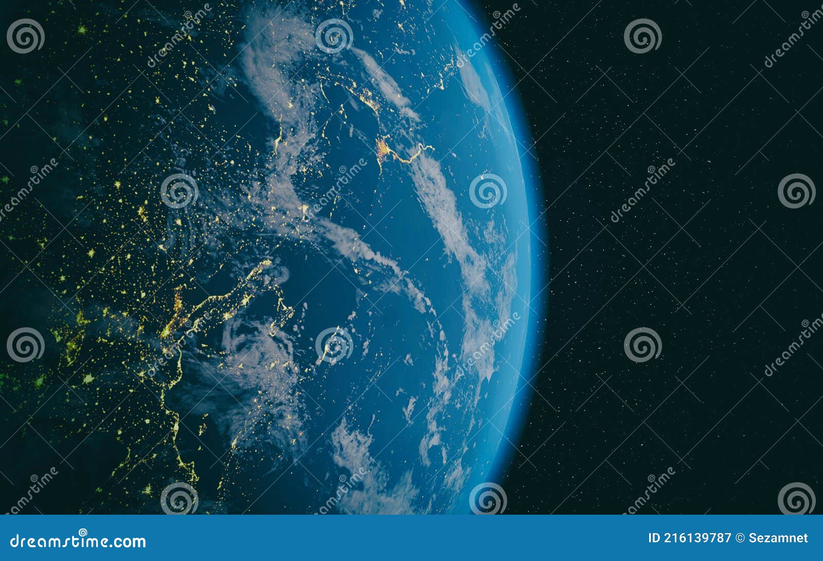 Beautiful Blue Planet Earth in Space City Lights. Stock Illustration ...