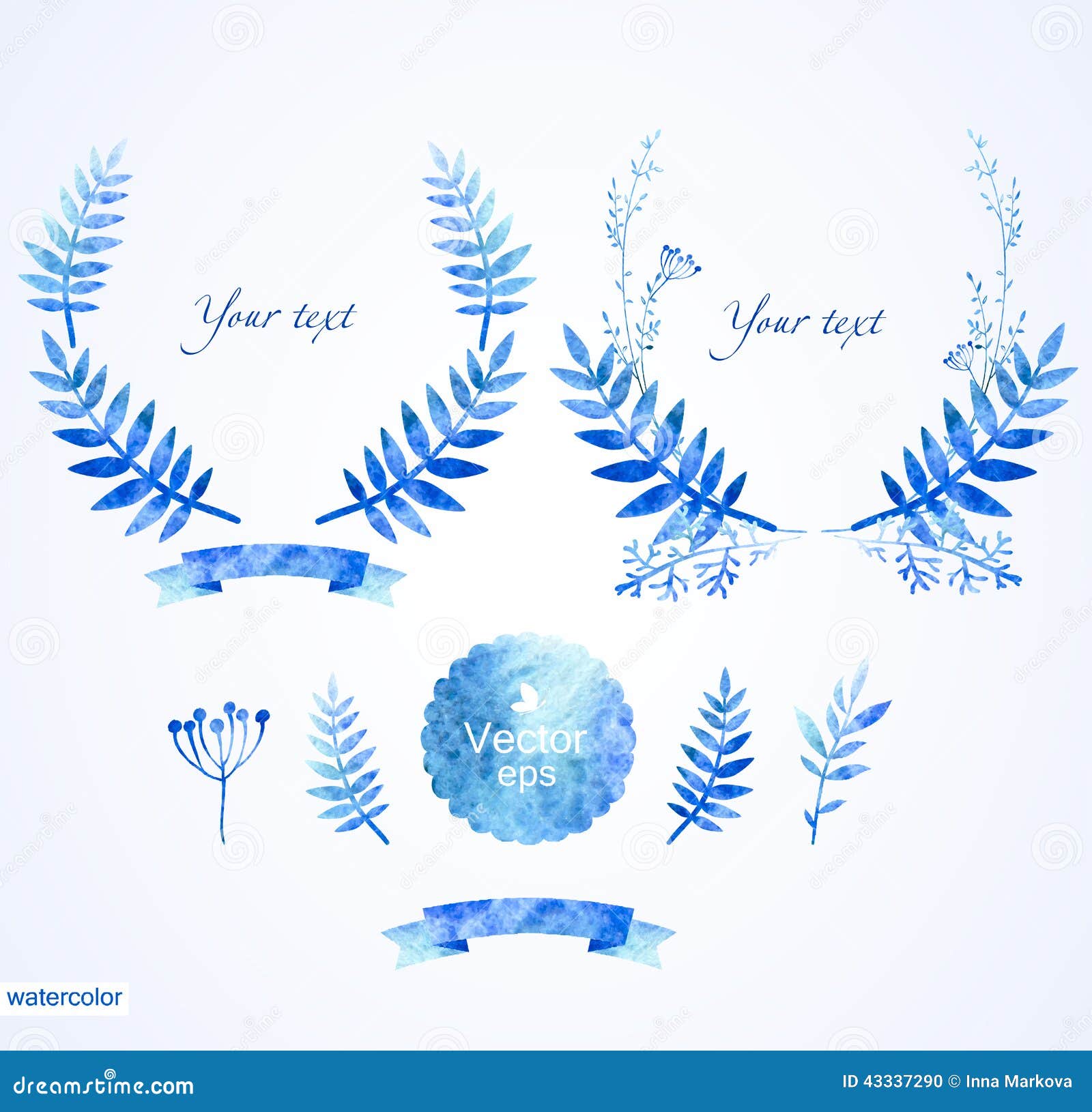Beautiful Blue Round Frame of Floral Elements. Stock Vector ...