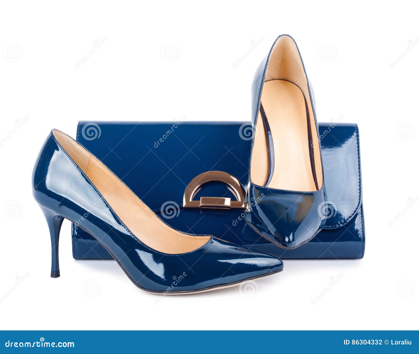Beautiful Blue Shoes with Clutches on Background Stock Photo - Image of ...
