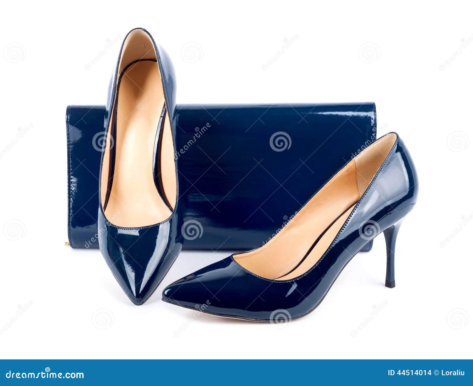 Beautiful Blue Shoes with Clutches on Isolated Background Stock Photo ...