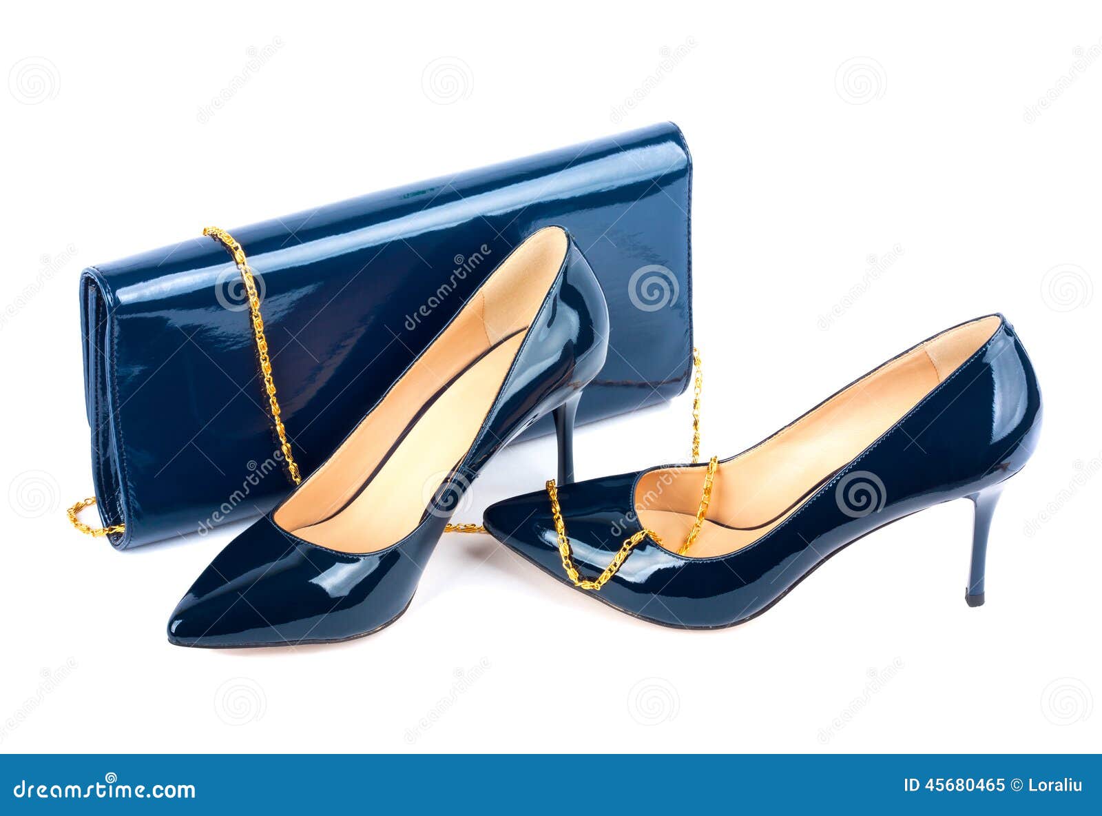 Beautiful Blue Shoes with Clutches on Isolated Background Stock Image ...
