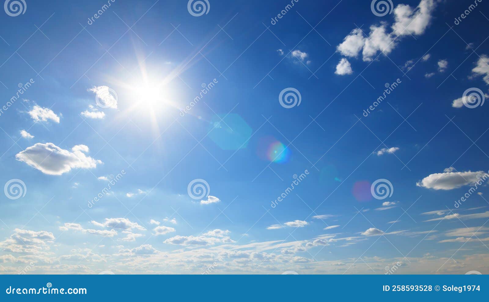 Beautiful Blue Sky with Sun and Clouds on Bright Sunny Day for Abstract ...
