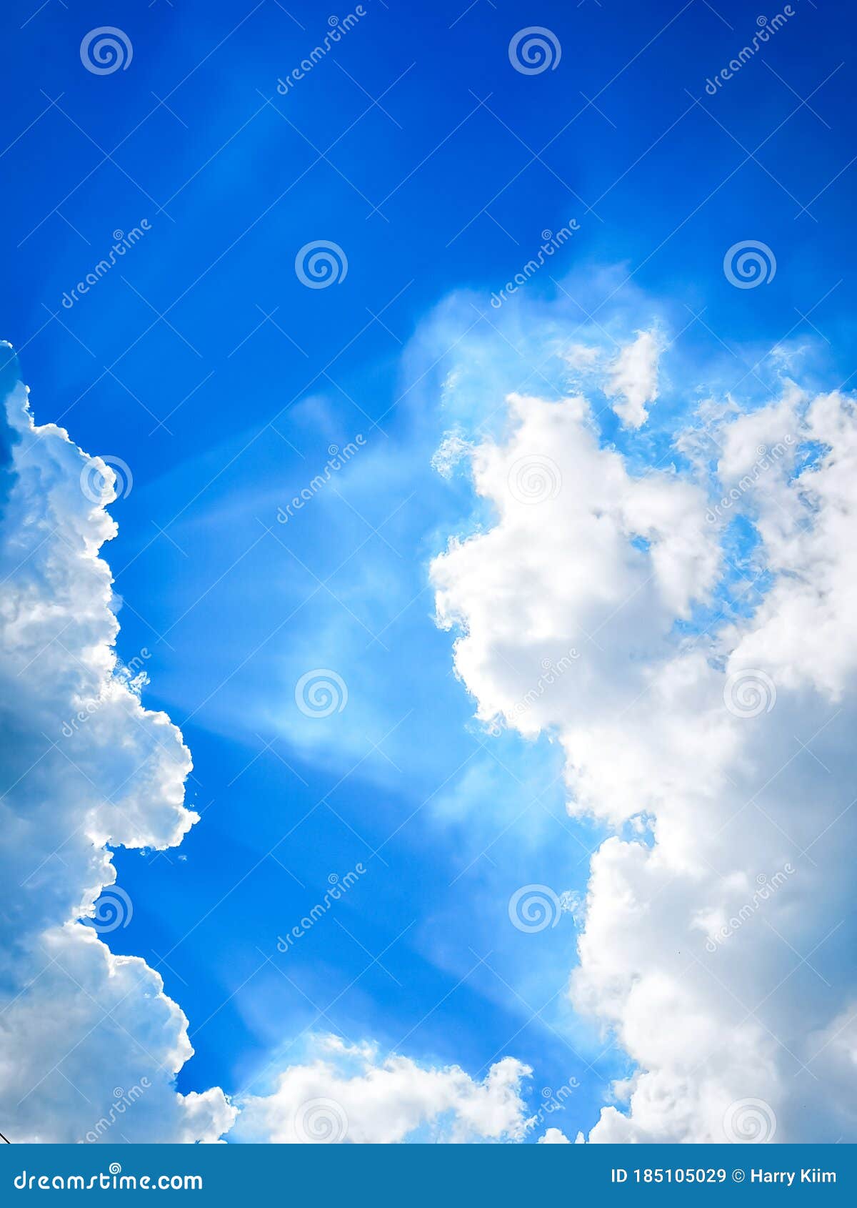 Beautiful Blue Sky and White Clouds with Sun Rays and Space Background ...