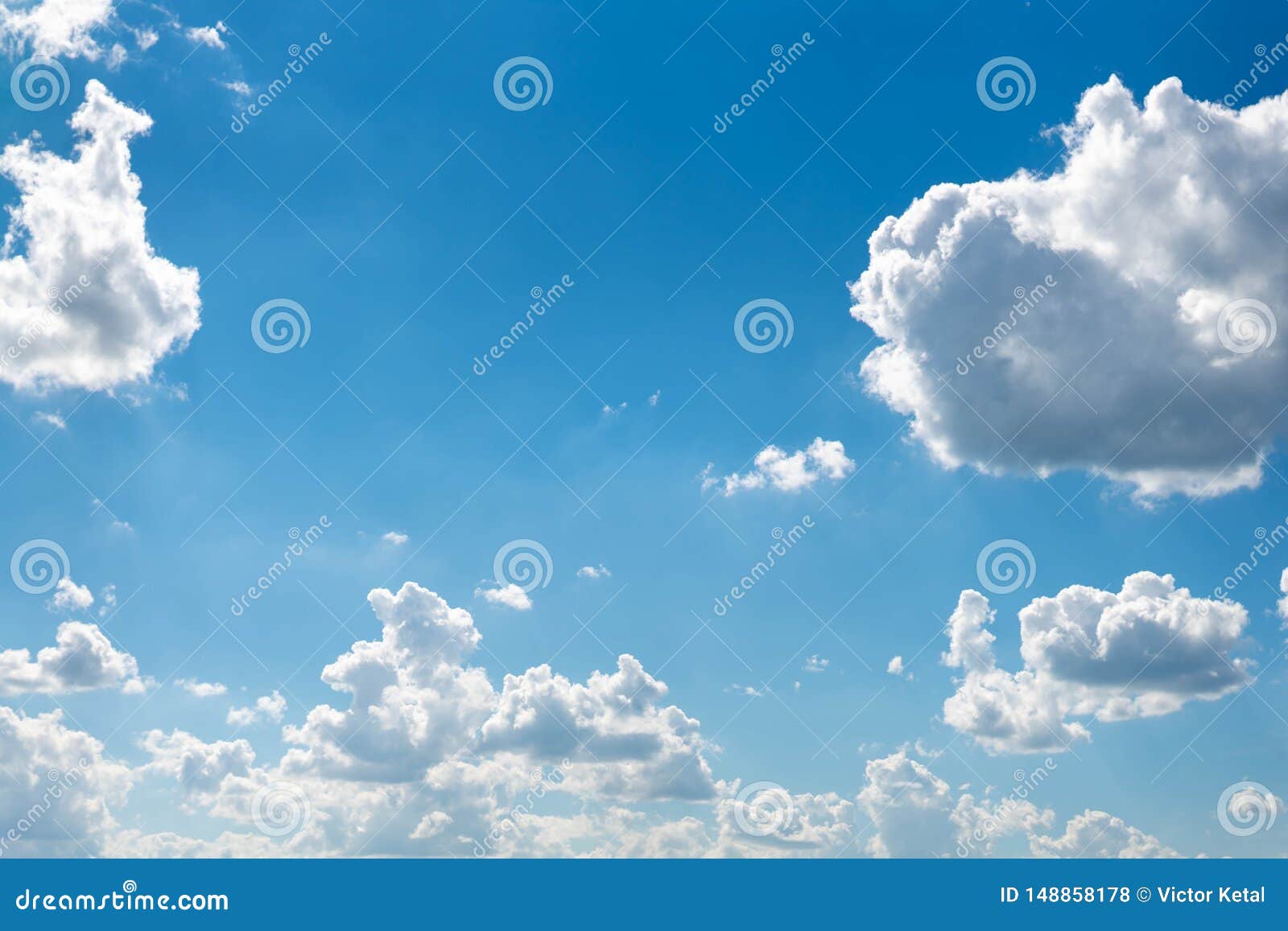 Beautiful Blue Sky with White Clouds and a Thin Horizon Line. Rays the ...