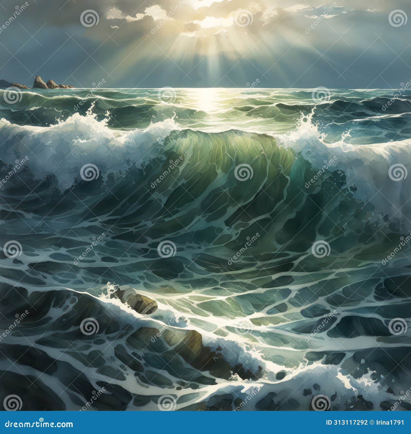 Beautiful Blue Splashes of the Sea Surface. Color Illustration Stock ...