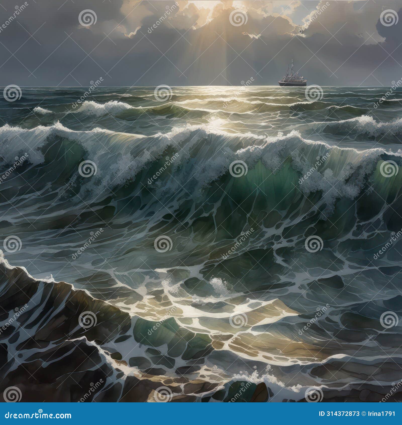 Beautiful Blue Splashes of the Sea Surface. Color Illustration Stock ...