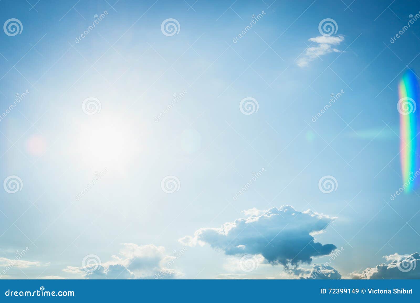 Beautiful Blue Summer Sky with Sun and Small Clouds. Stock Image ...