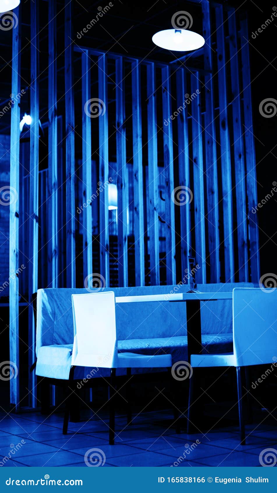 Beautiful Blue Table in the Cafe for Guests Stock Photo - Image of ...