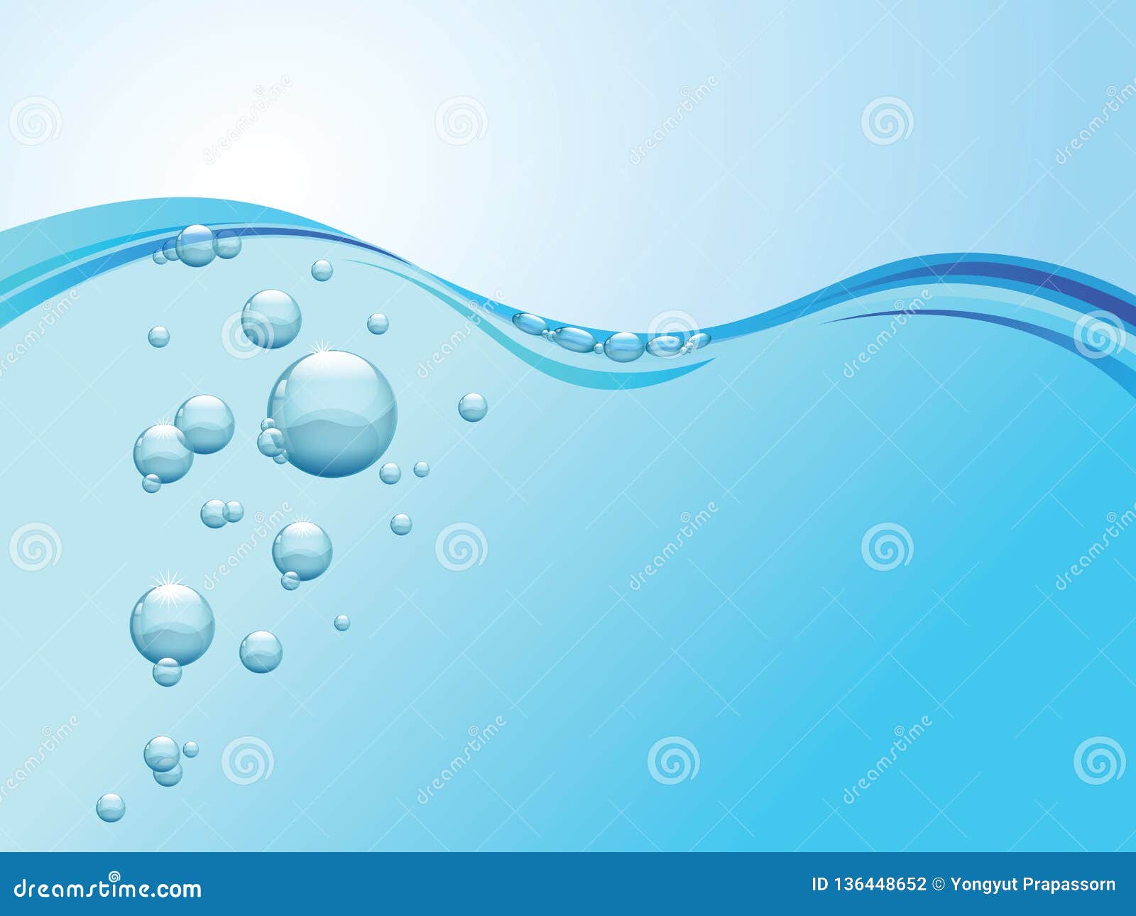 Beautiful Blue Wave of Water and Bubble Vector Background Stock ...
