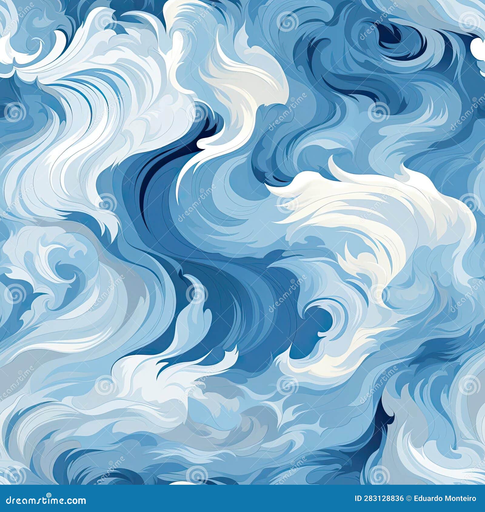 Beautiful Blue and White Wave Pattern with Intricate Detailing (tiled ...