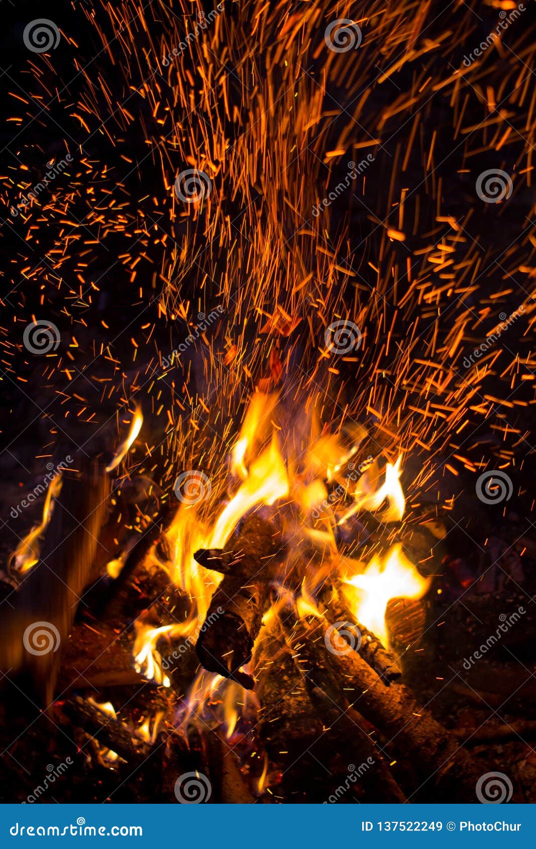 Beautiful Bonfire with Sparks Flying Upwards Stock Image - Image of ...