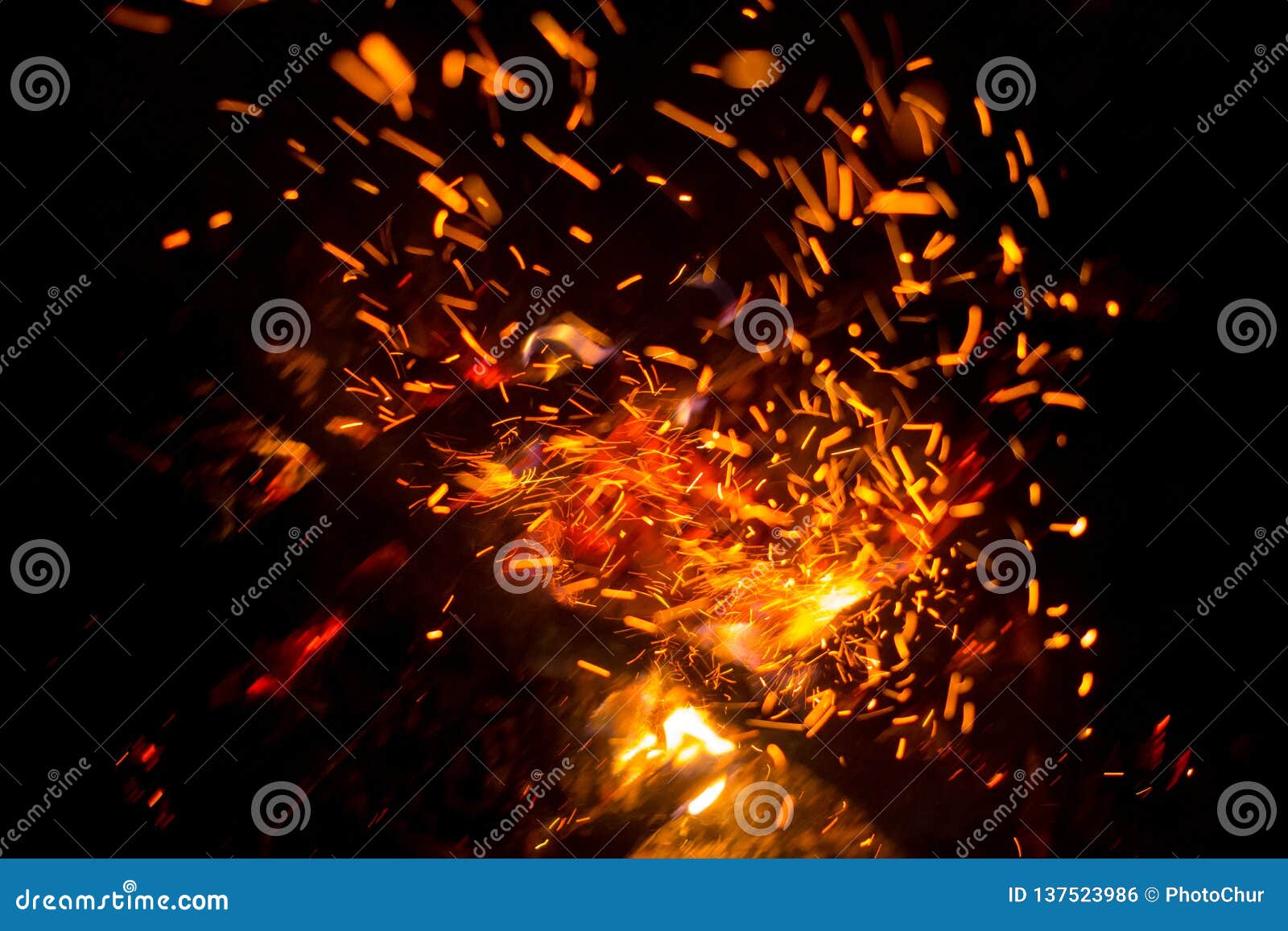 Beautiful Bonfire with Sparks Flying Upwards, View from Above Stock ...