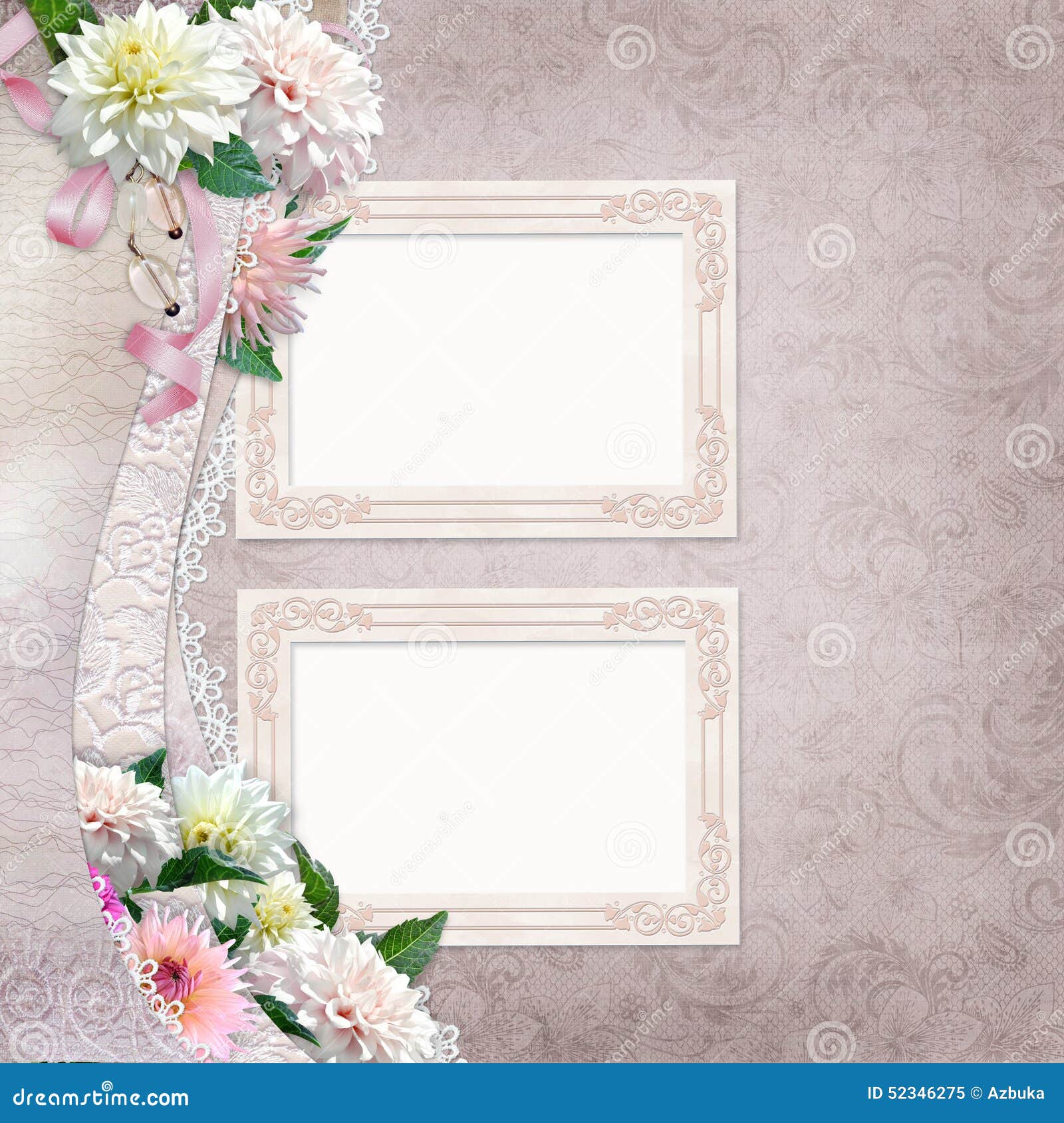 Beautiful Border of Flowers, Lace and Frames on Vintage Background ...