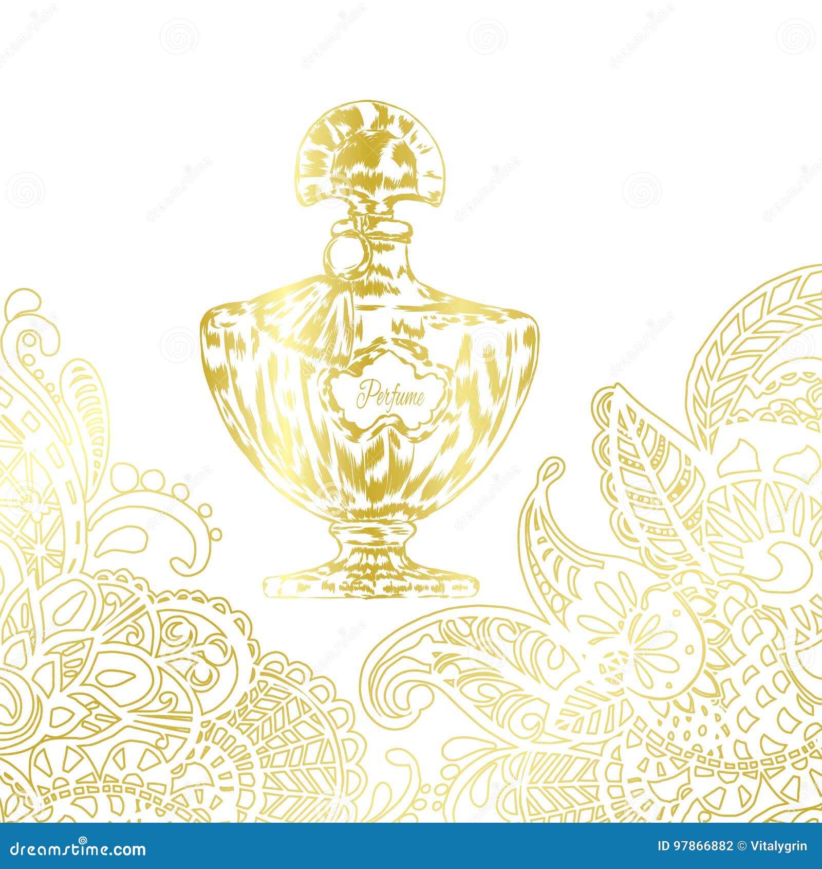 A Beautiful Bottle of Perfume and Oriental Patterns. Vector ...