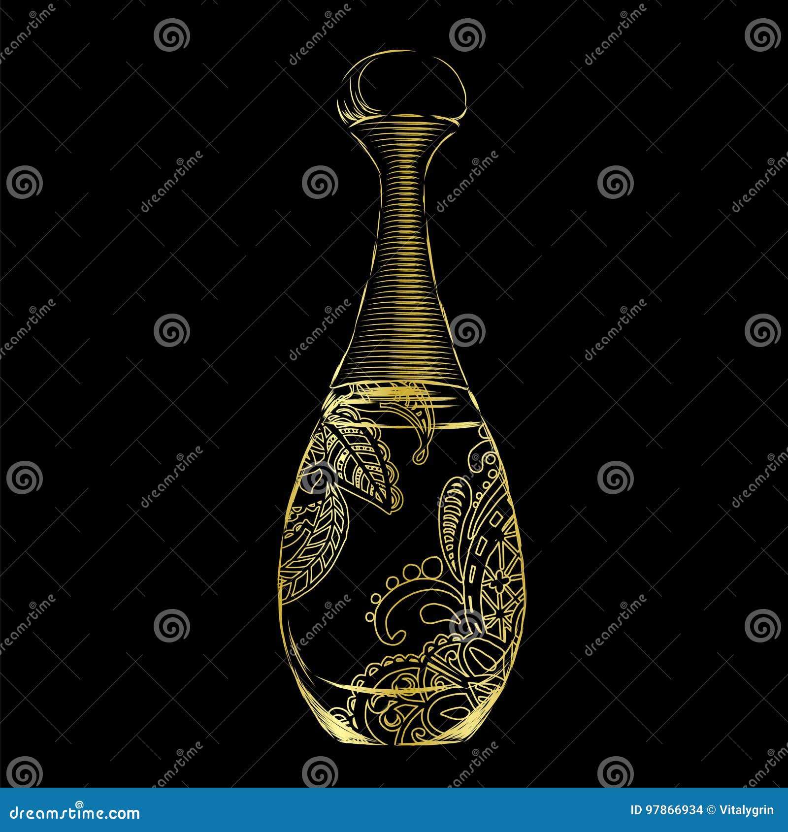 A Beautiful Bottle of Perfume and Oriental Patterns. Vector ...