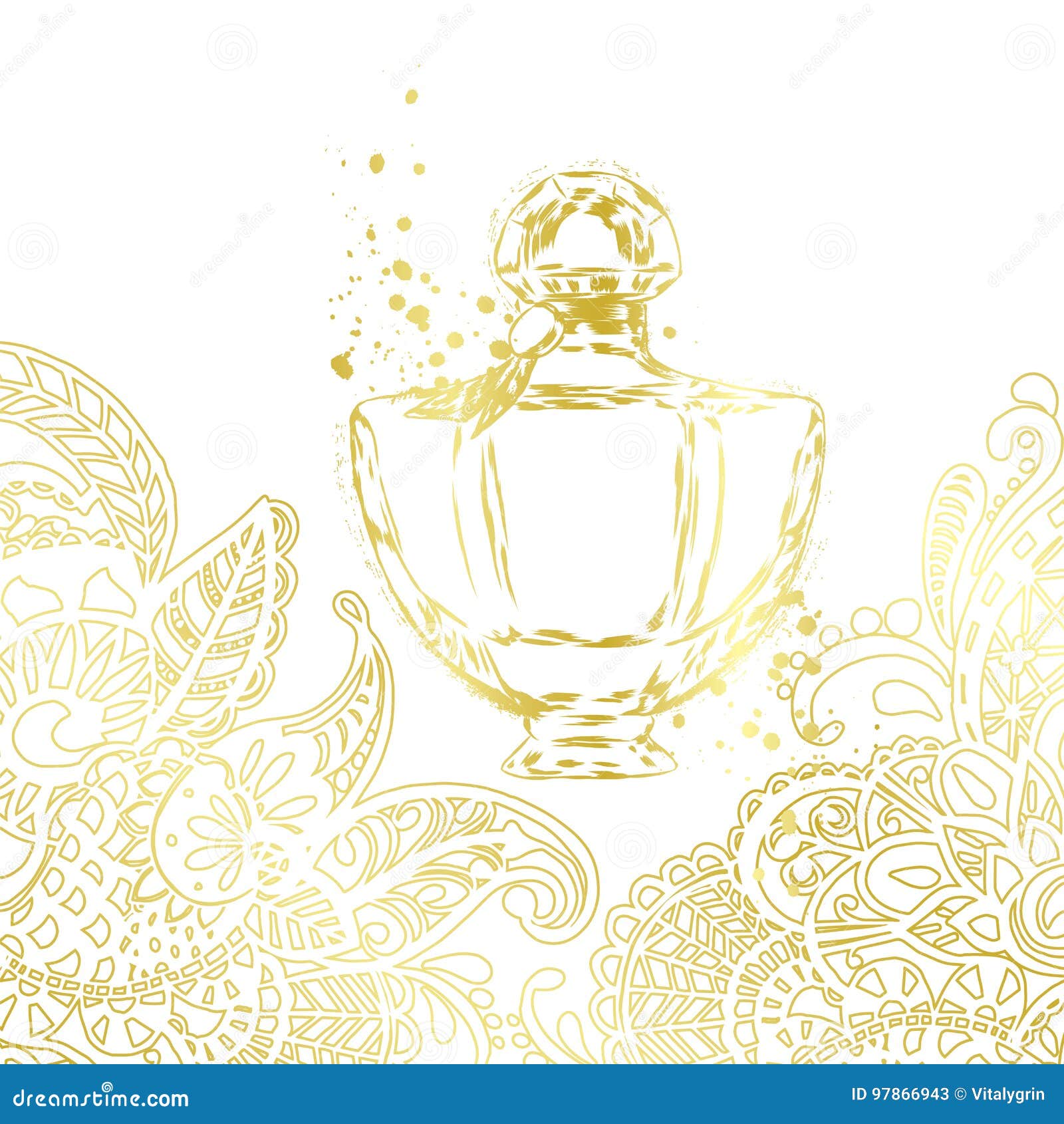 A Beautiful Bottle of Perfume and Oriental Patterns. Vector ...