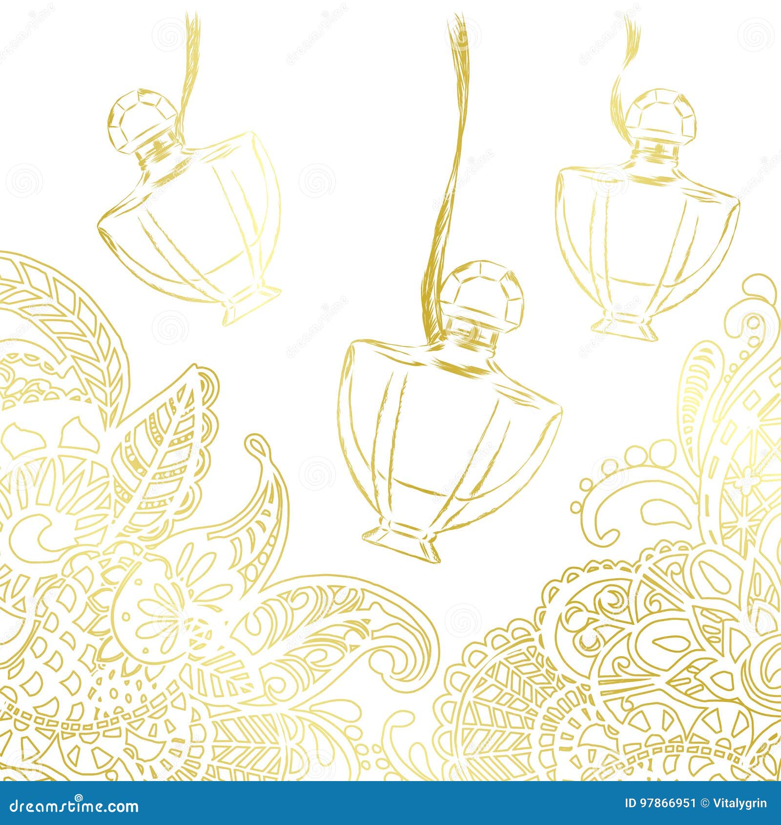 A Beautiful Bottle of Perfume and Oriental Patterns. Vector ...