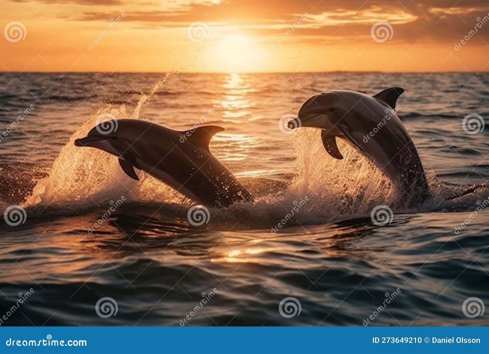 Beautiful Bottlenose Dolphins Jumping Out Of Sea At Sunset Generative ...