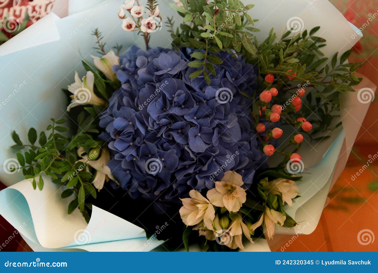 Beautiful Bouquet of Blue Hydrangea Stock Image - Image of flowerpot ...