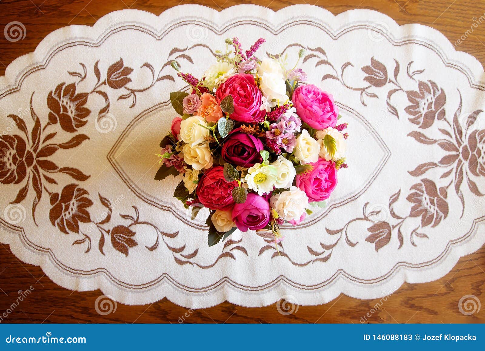 Beautiful Bouquet of Flowers on Wood Table. Stock Image - Image of ...