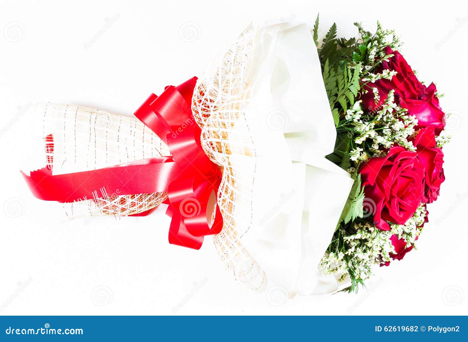 Beautiful Bouquet of Red Roses with Ribbon Stock Photo - Image of ...