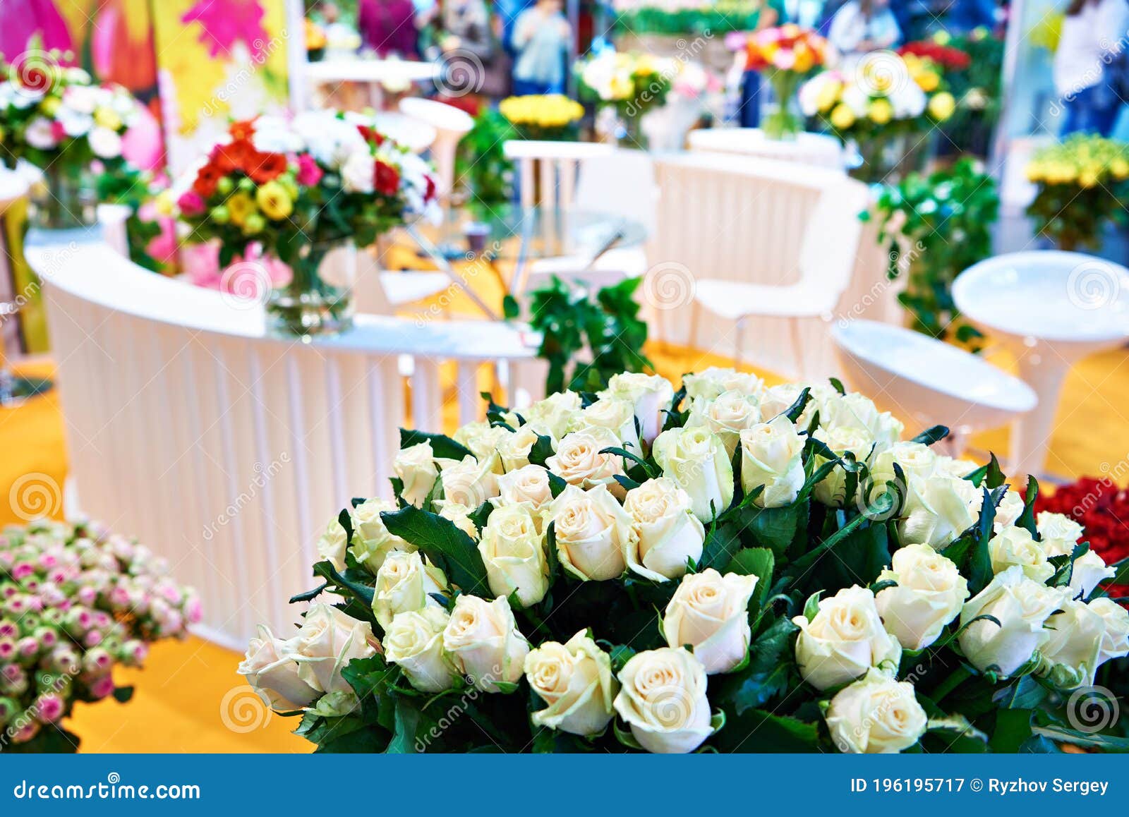 Beautiful Bouquet of White Roses on Display Store Stock Image - Image ...