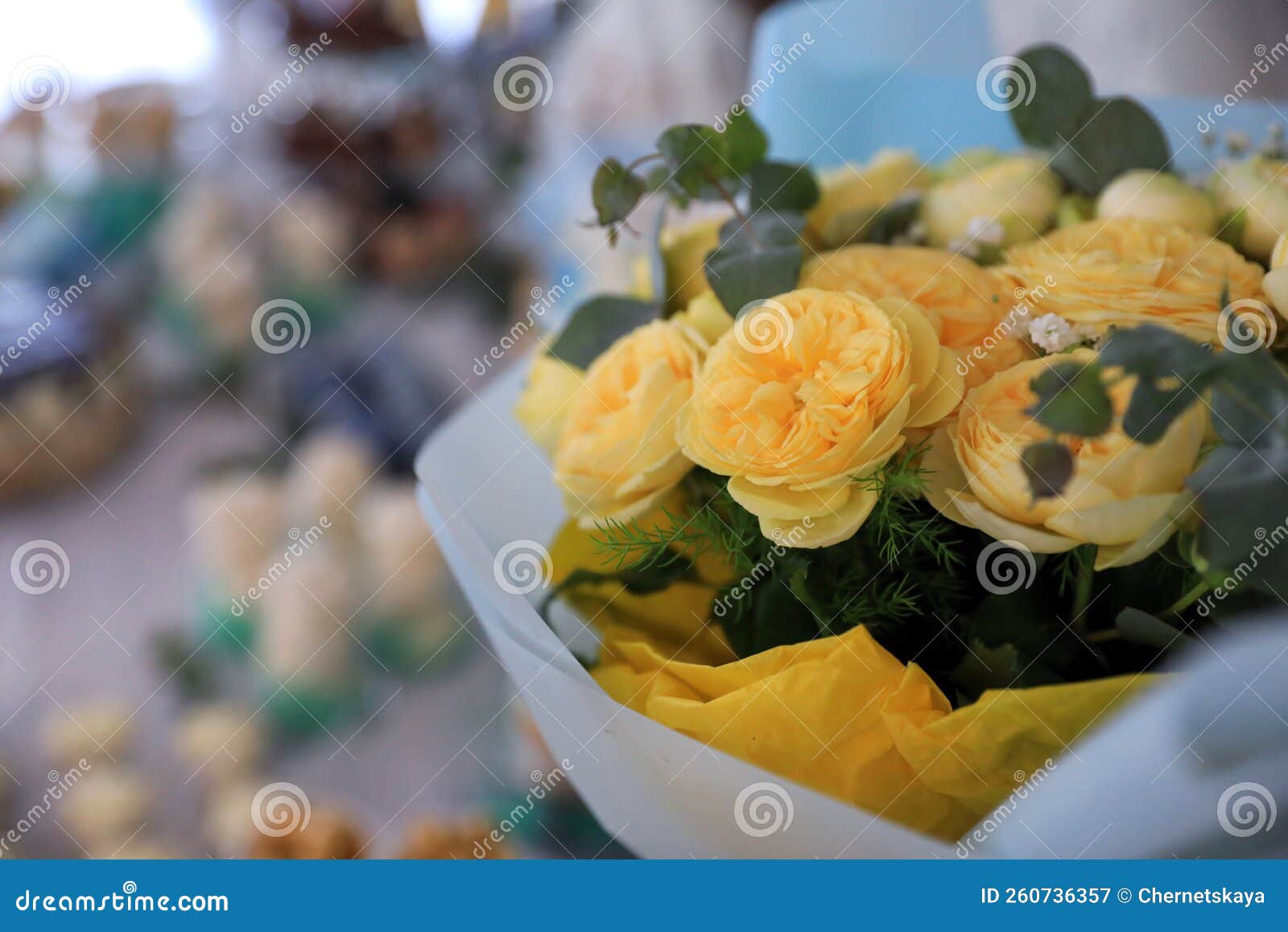 Beautiful Bouquet of Yellow Roses, Closeup. Space for Text Stock Image ...