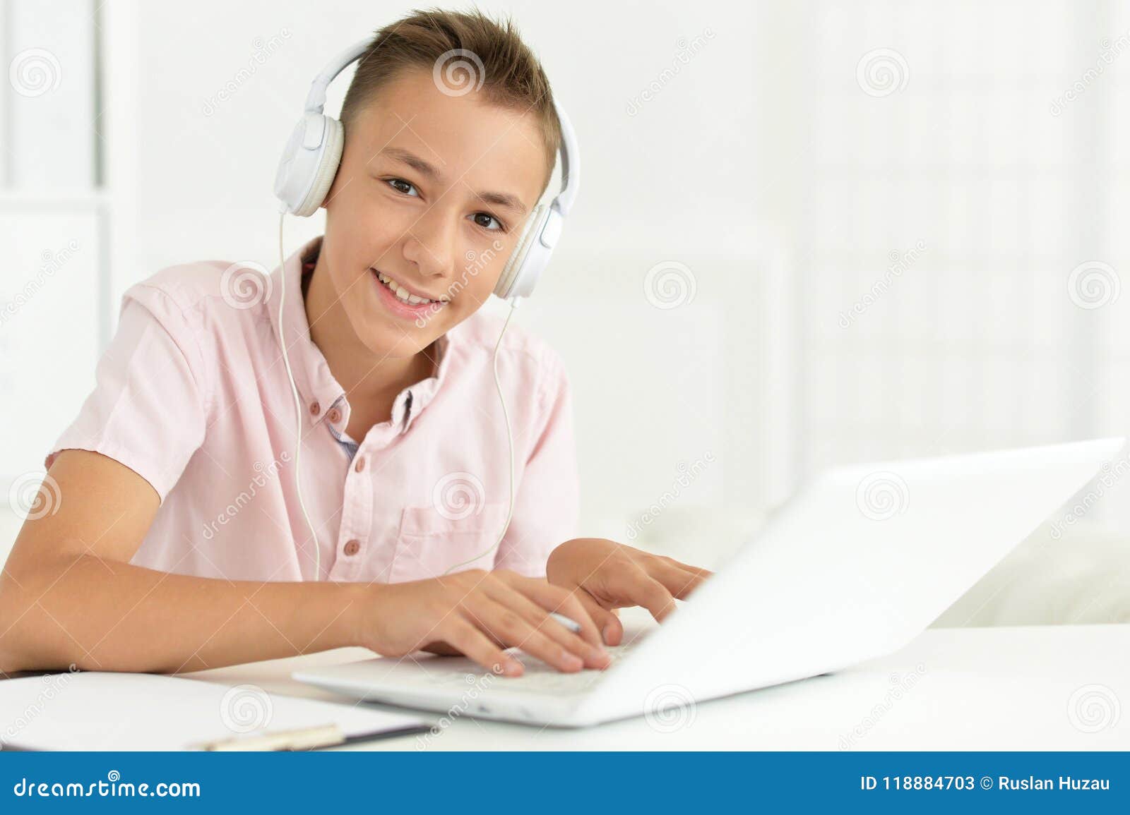 Beautiful Boy Using Modern Laptop Stock Image - Image of culture ...