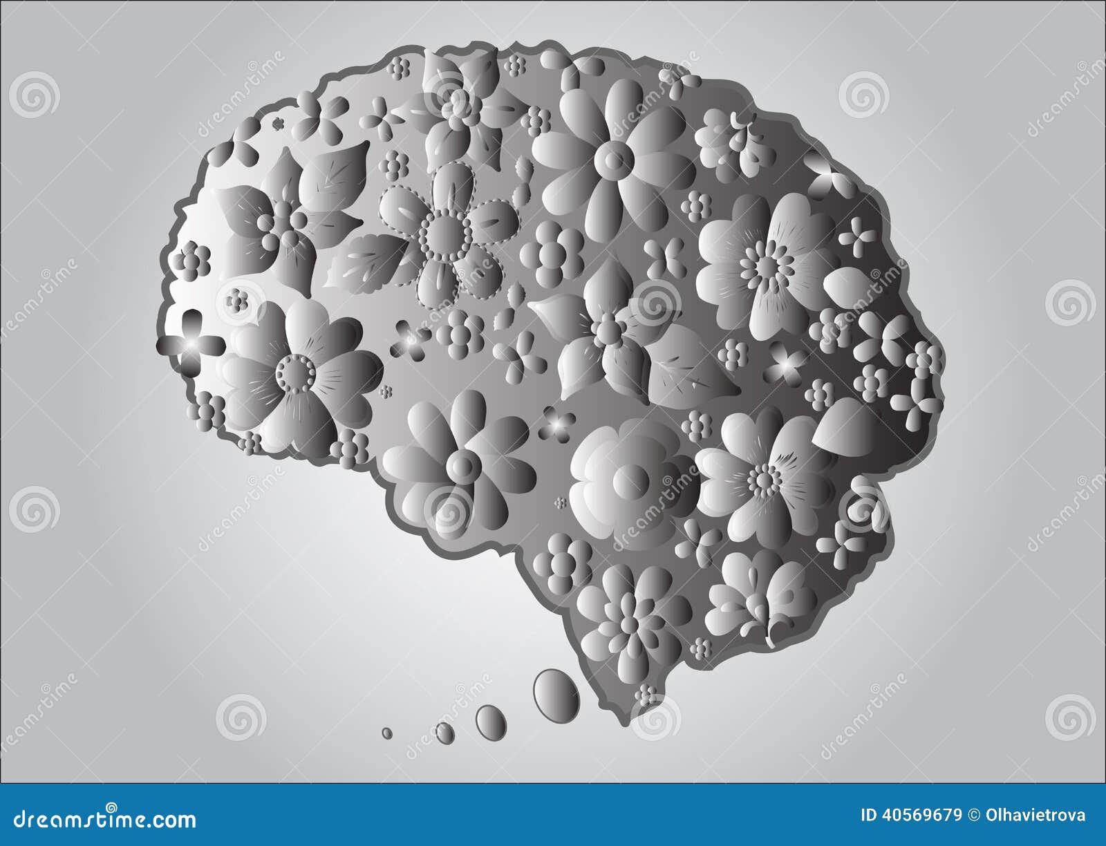 Beautiful Brain with Gradient Flowers Stock Illustration - Illustration ...