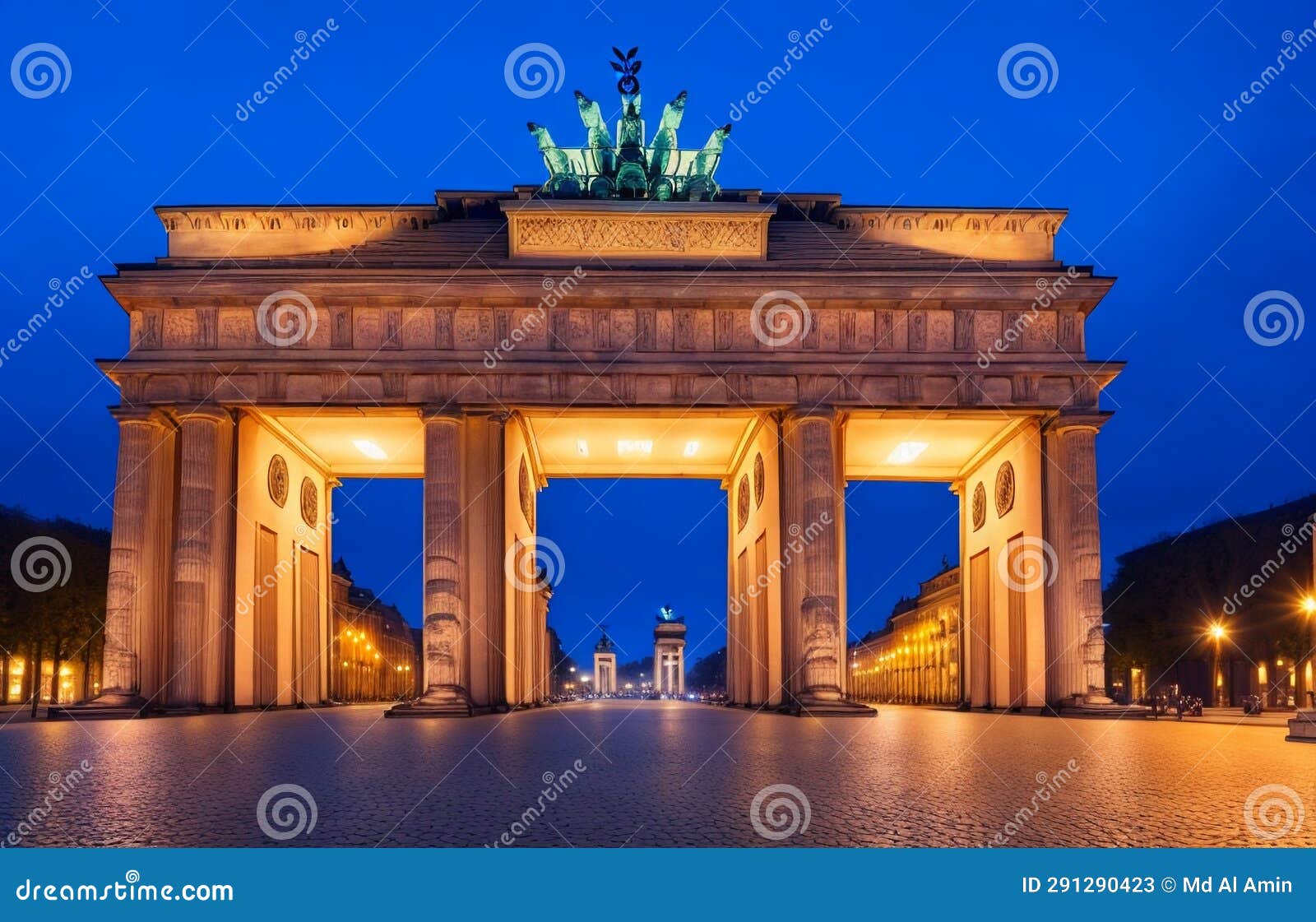 Beautiful Brandenburg Gate Illuminated at Beautiful Sky Front View ...