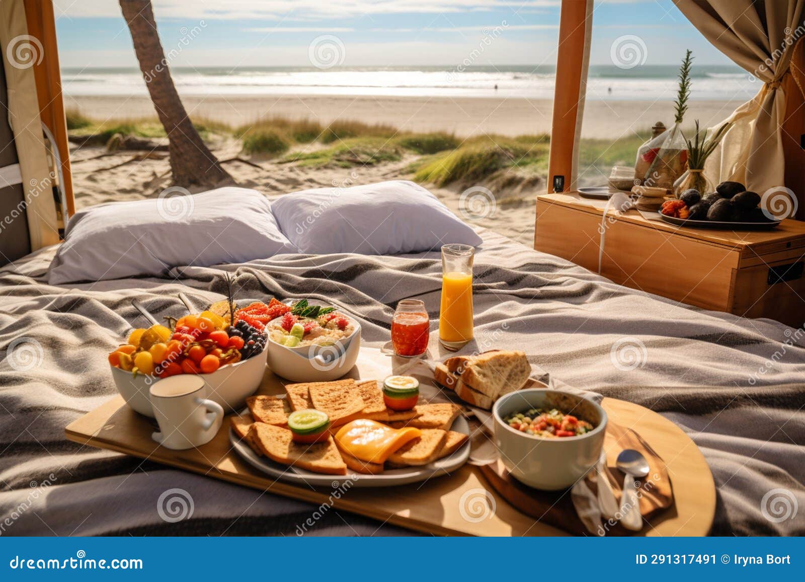Beautiful Breakfast Closeup in Glamping at Ocean Beach Stock Image ...