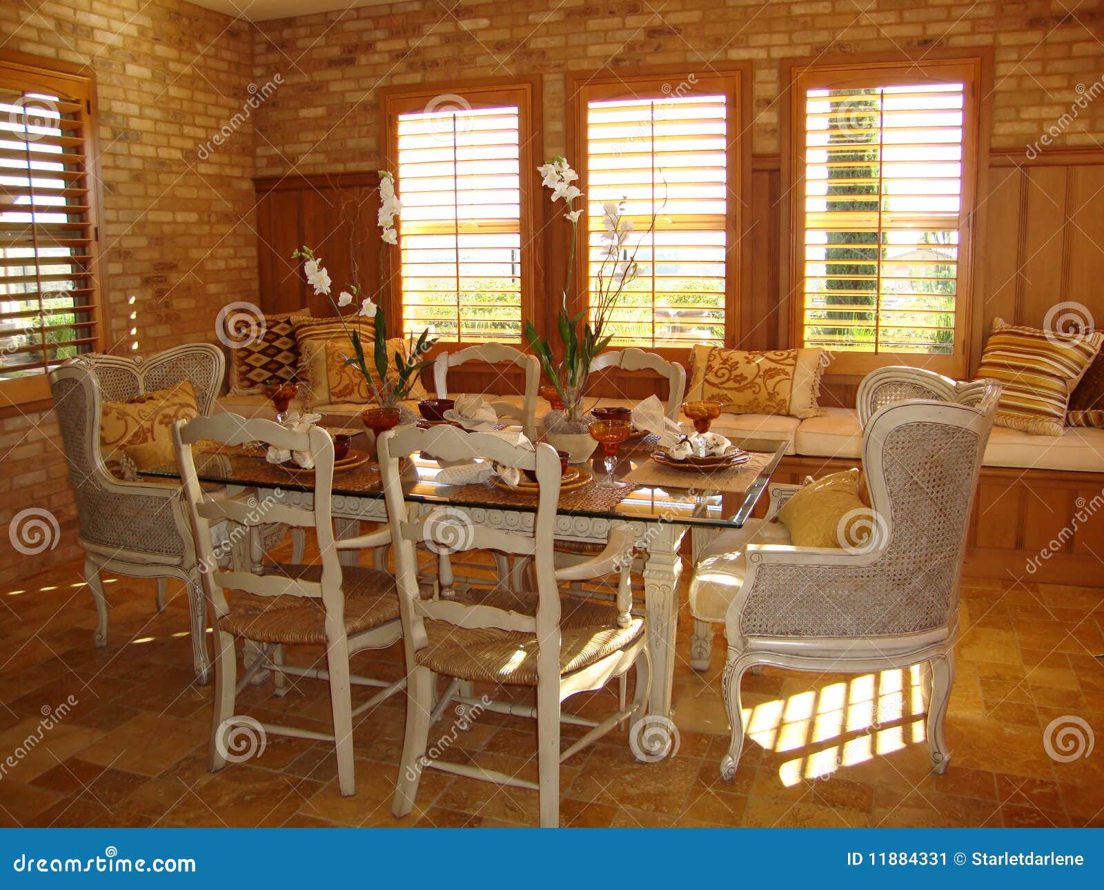 Beautiful Breakfast Dining Room Stock Image - Image of shudders, table ...