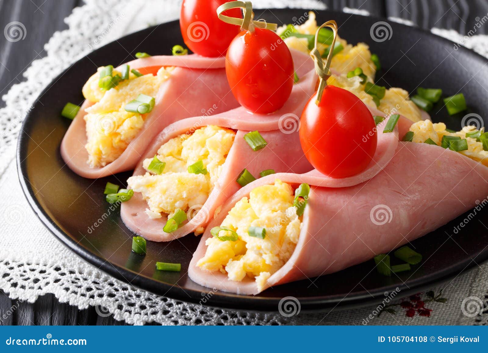 Beautiful Breakfast: Roll Ham Stuffed with Omelets and Tomatoes Stock ...
