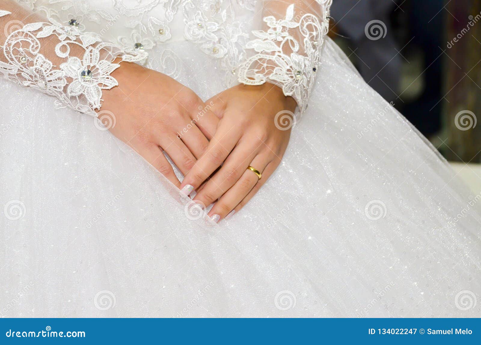 Beautiful bridal hands. stock image. Image of dress - 134022247