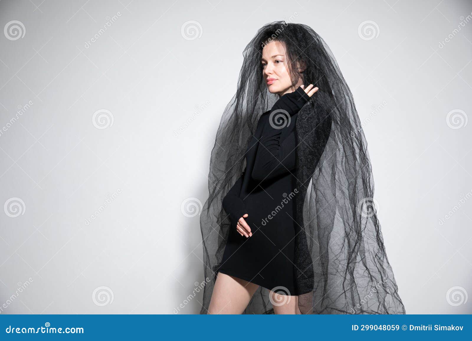 Beautiful Bride in Black Witch Wedding Dress Stock Image - Image of ...