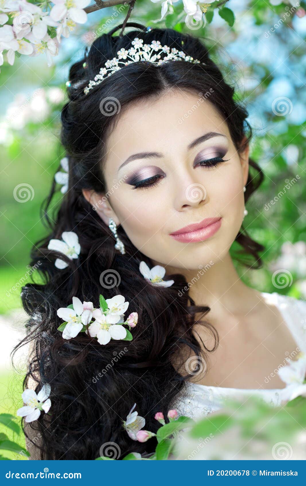 Beautiful Bride in a Blossoming Garden Stock Photo - Image of bride ...
