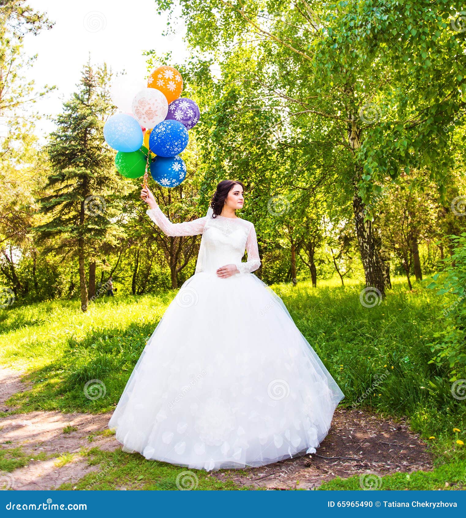 Beautiful Bride with Colorful Balloons Stock Photo - Image of ...